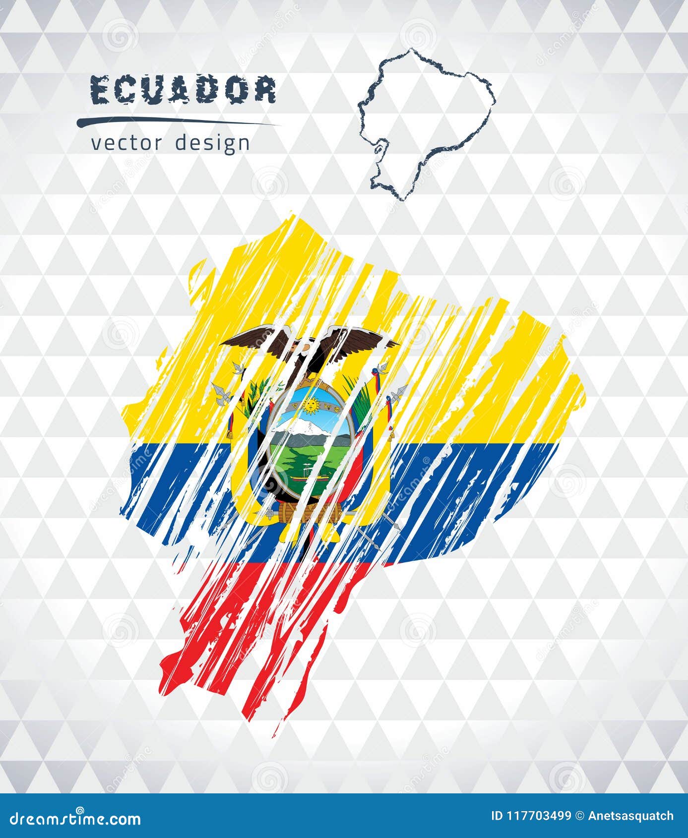 Ecuador Map With Drawn Lines And Blue Watercolor Illustration Royalty ...