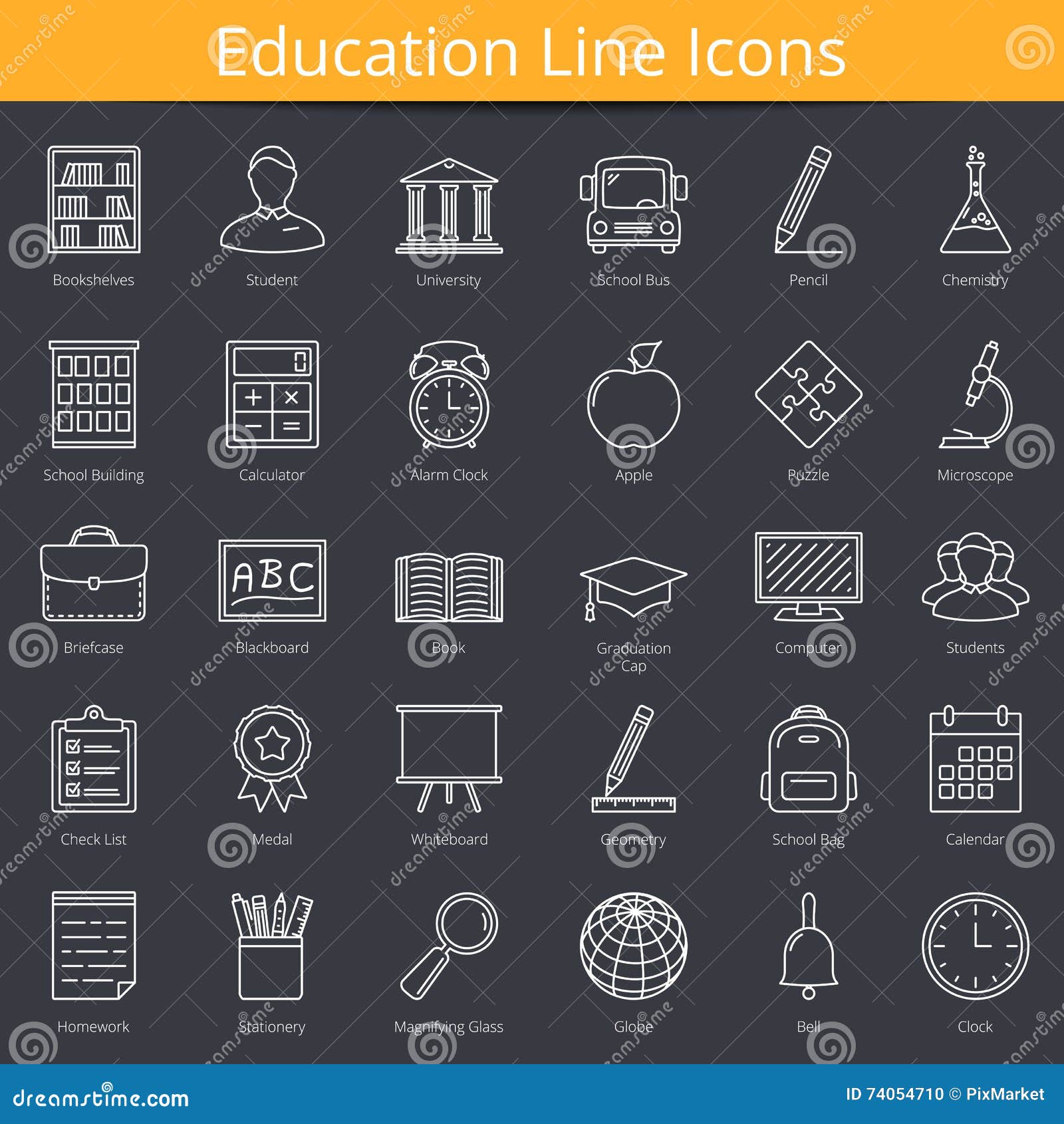 Ecucation Icons stock vector. Illustration of microscope - 74054710