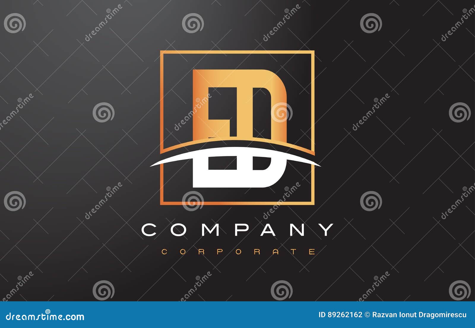 ED E D Golden Letter Logo Design with Gold Square and Swoosh. Stock ...