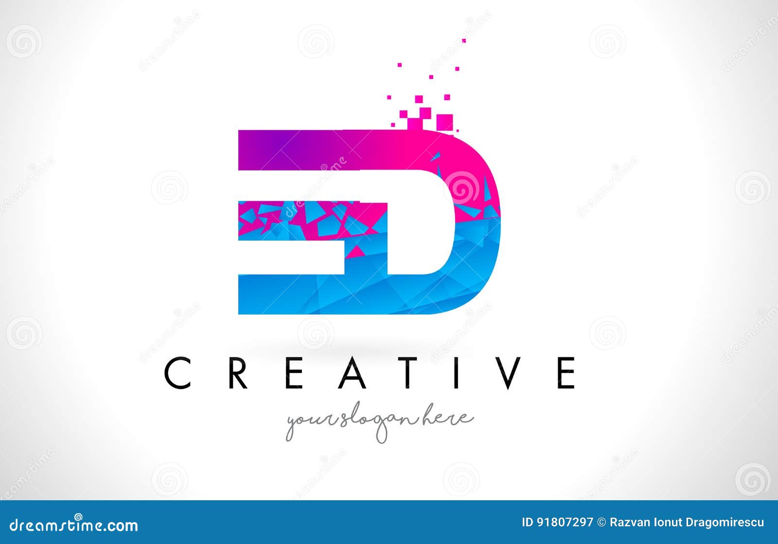 ED E D Letter Logo with Shattered Broken Blue Pink Texture Design ...
