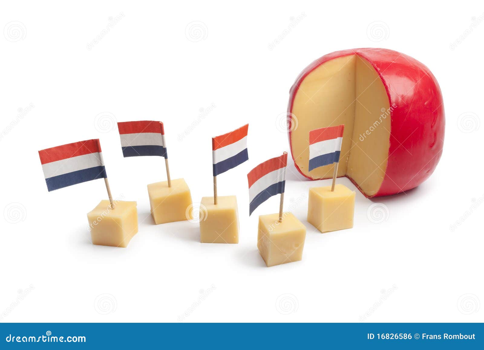 Edam Cheese Blocks With The Dutch Flag Stock Photo - Image of studio ...