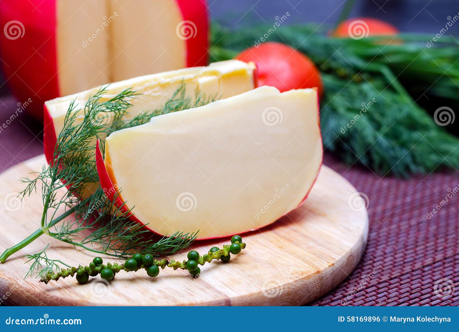 Edam Cheese and a Piece on Cutting Board Stock Photo - Image of eating ...