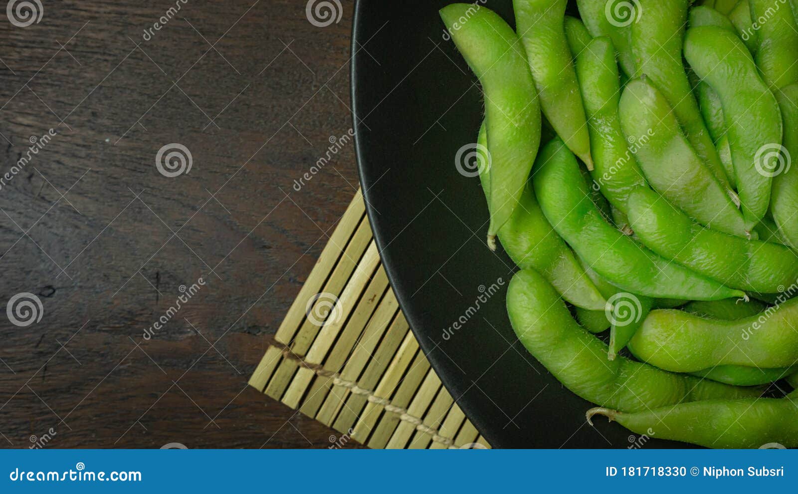 Edamame in Black Plate Top View Image for Food Content Stock Photo ...