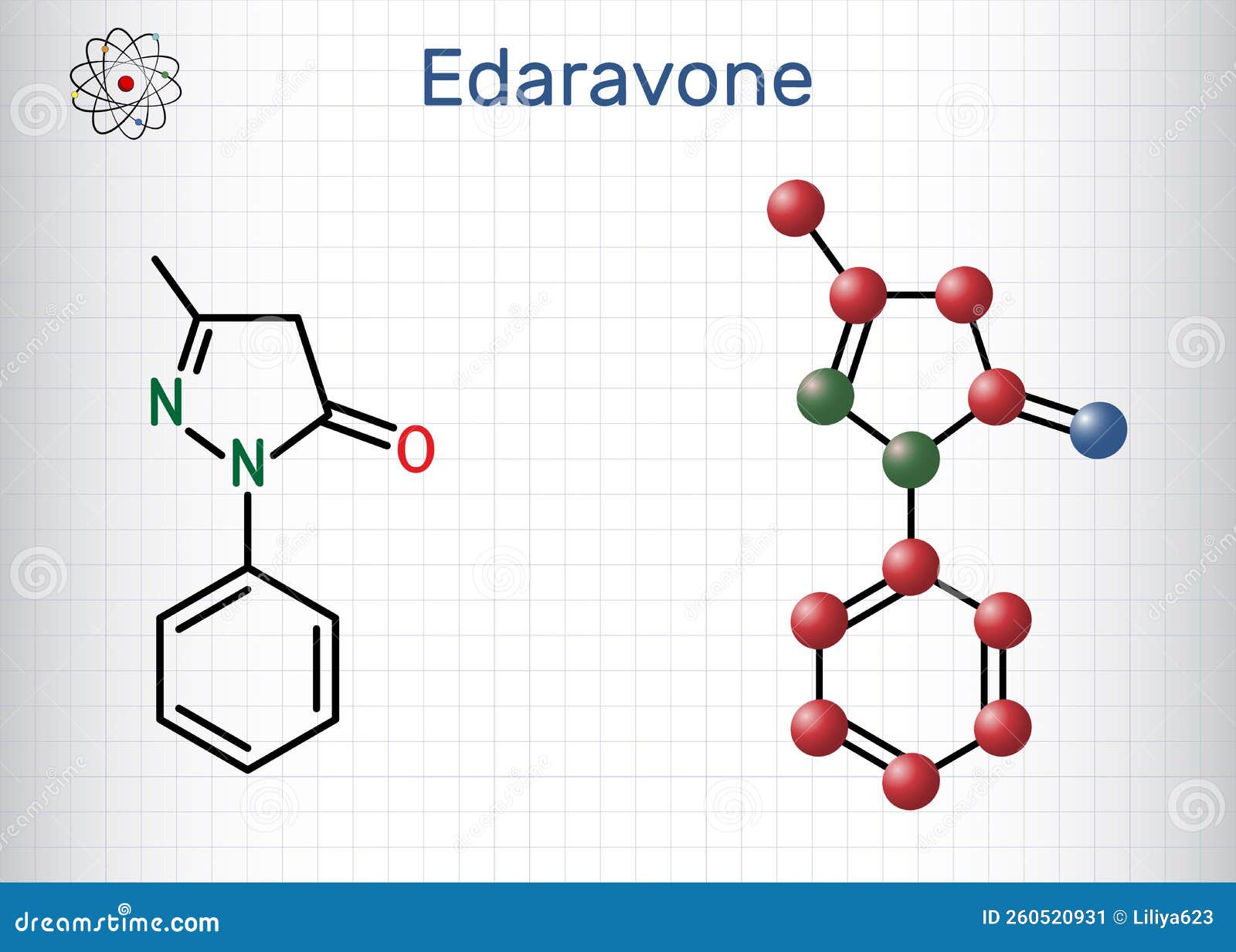 Edaravone Molecule. Structural Chemical Formula, Molecule Model. Sheet ...