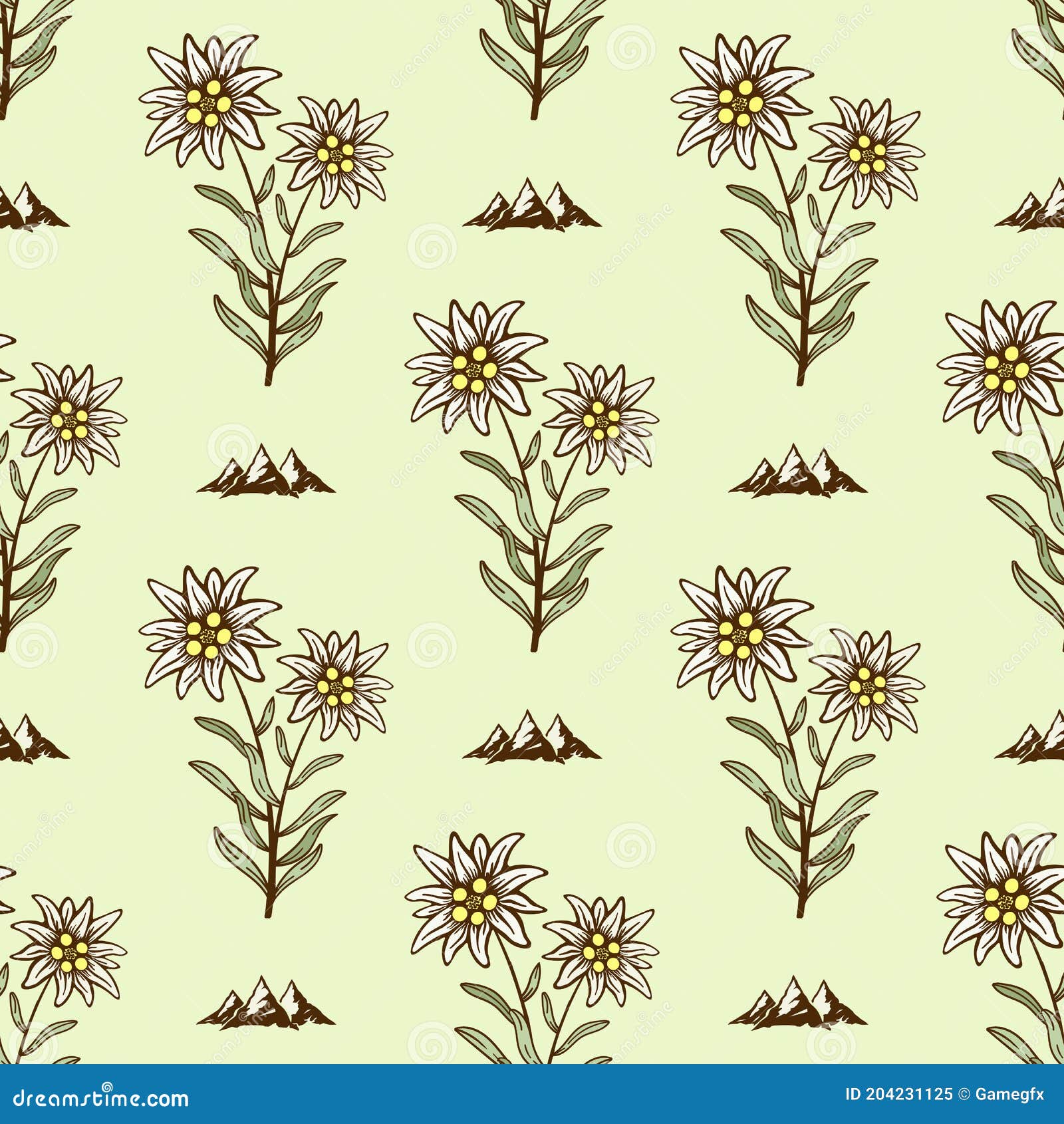 Edelweiss Flower Alpine Icon Seamless Background Tile Pattern Cartoon ...