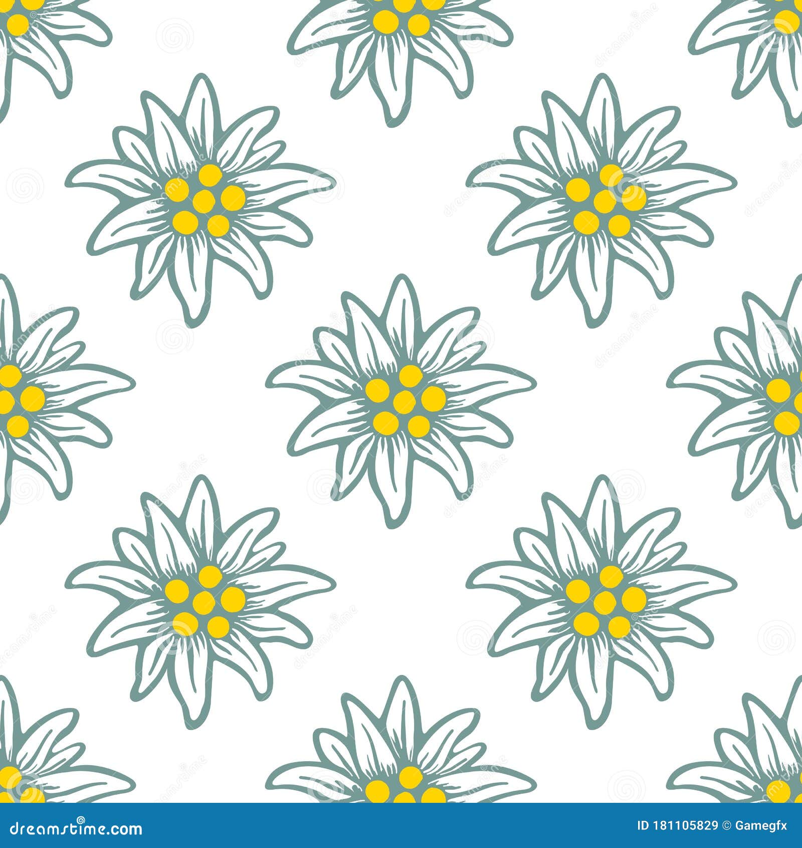 Edelweiss Flower Alpine Icon Seamless Background Tile Pattern Cartoon ...