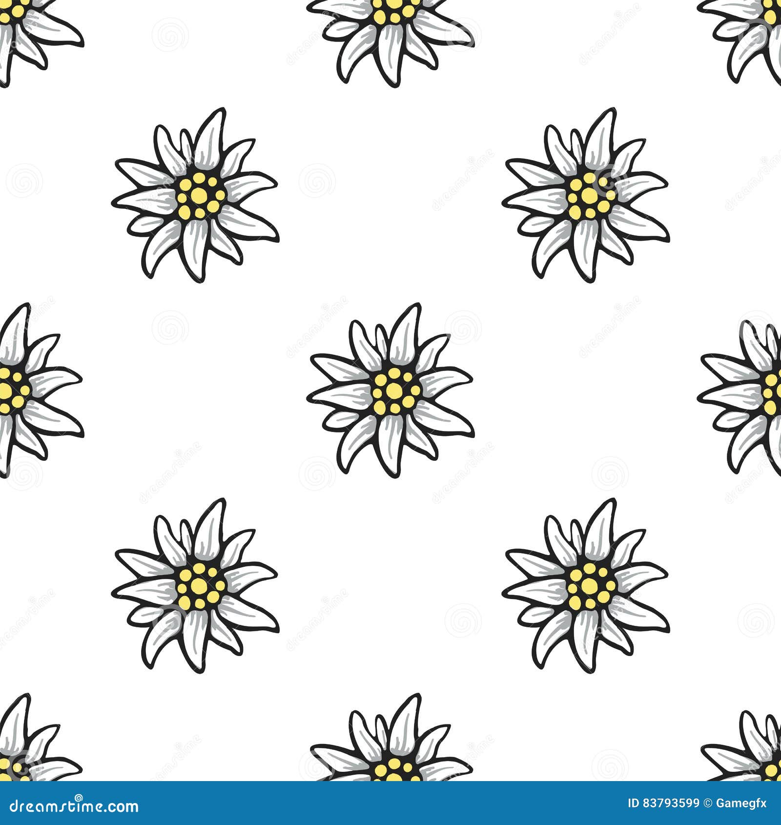 Edelweiss Flower Alpine Icon Seamless Background Tile Pattern Cartoon ...