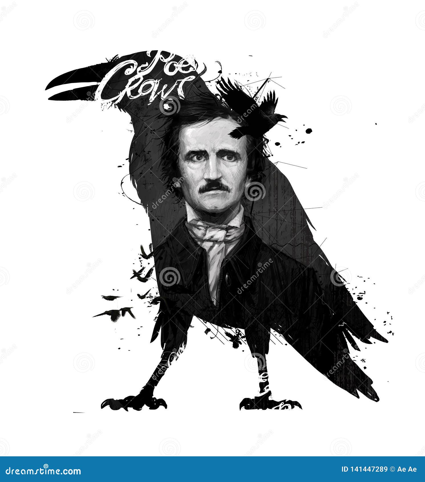 Edgar Allan Poe, Drawing On Isolated Black Background For Print And Web ...
