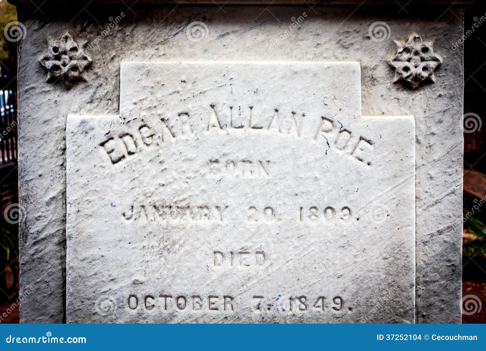 Edgar Allan Poe Tombstone stock photo. Image of vignette - 37252104