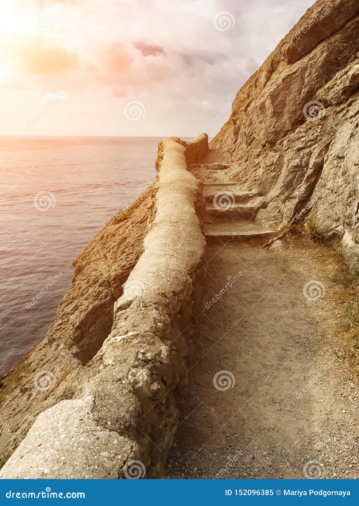 Edge of the Cliff with an Ancient Stone Path Along the Sea with Stone ...