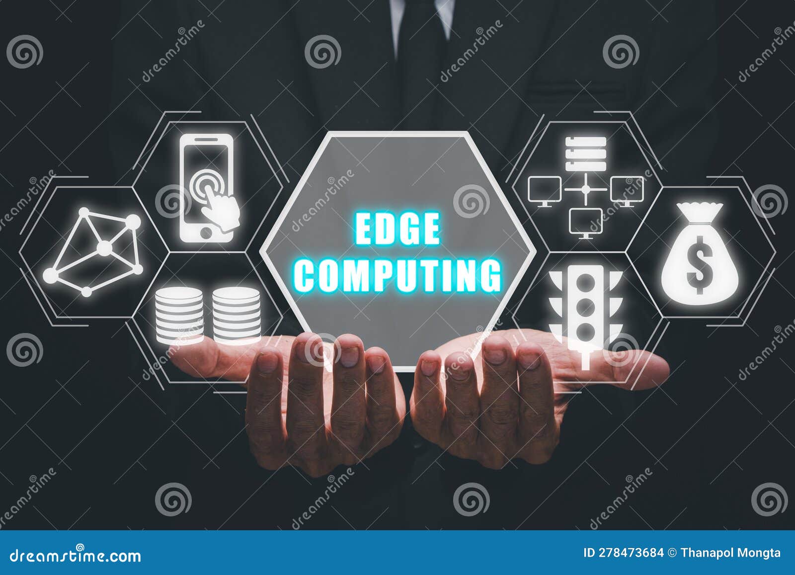 Businessman Hand Holding Edge Computing Icon on Virtual Screen Stock ...