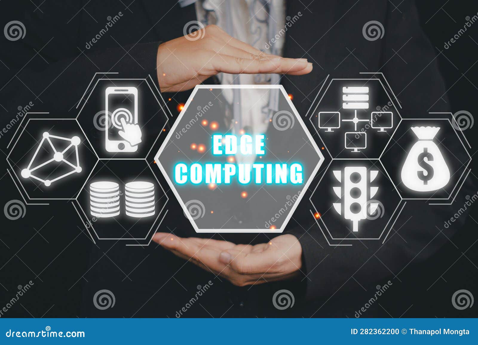 Businessman Hand Holding Edge Computing Icon on Virtual Screen ...
