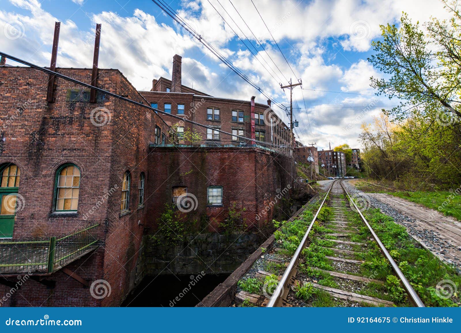 Edge of Downtown Brattleboro, Vermont Above the Whetstone Brook Stock ...