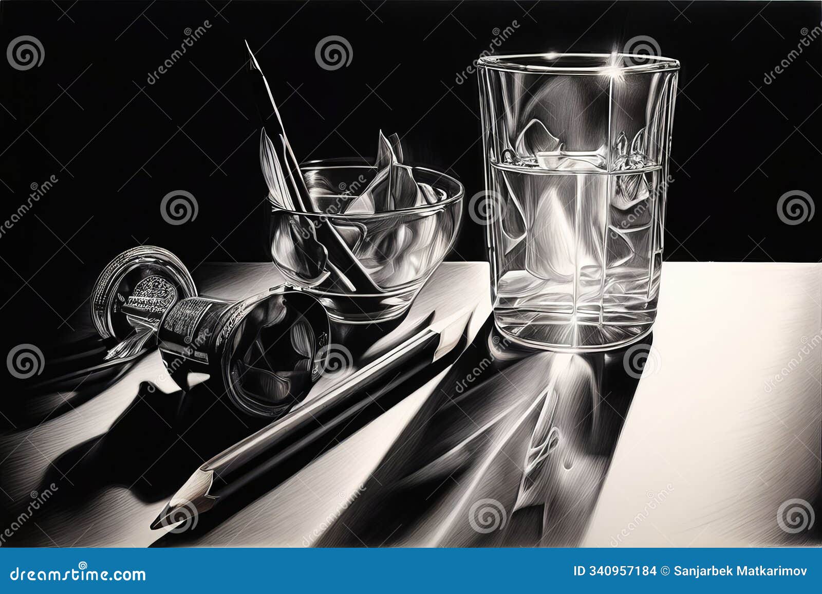 Edge Lighting Pencil Drawing a Dark Background with Sharp Illumi Stock ...