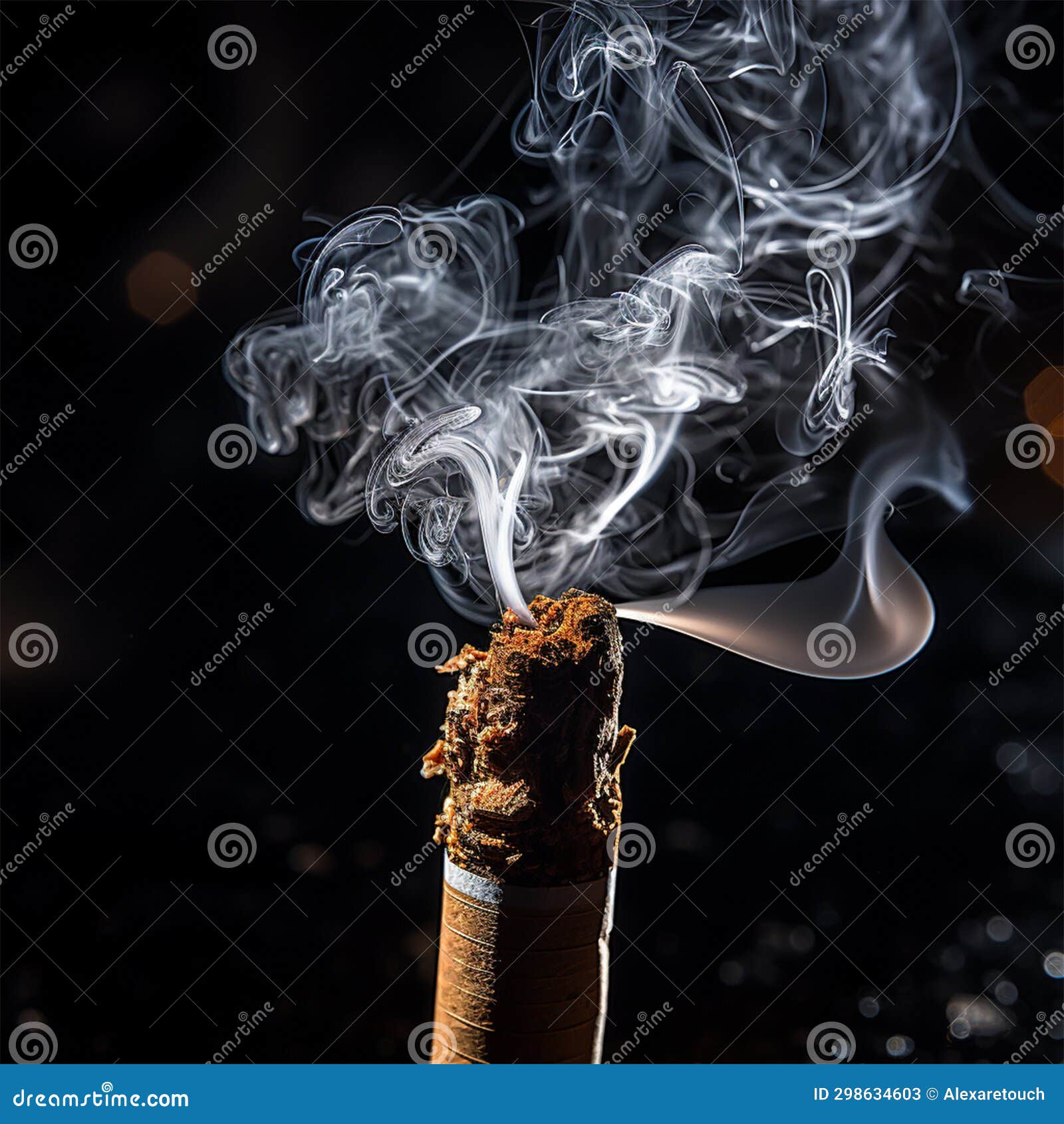 Edge of a Lit Cigar with Ash and Smoke on a Black Background Stock ...