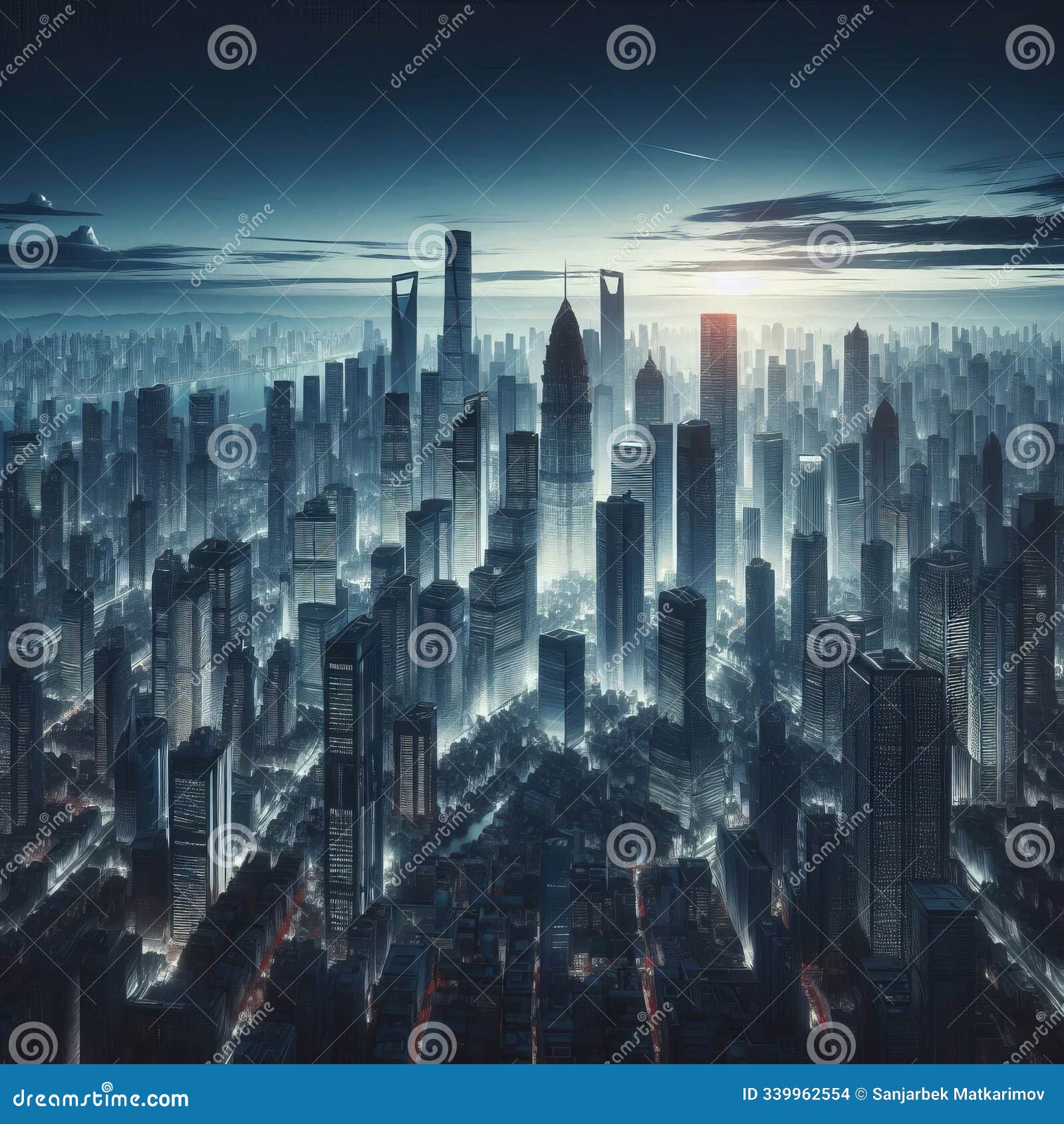 Edge Lit Cityscape a City Skyline with Edge Lighting Emphasizing Stock ...