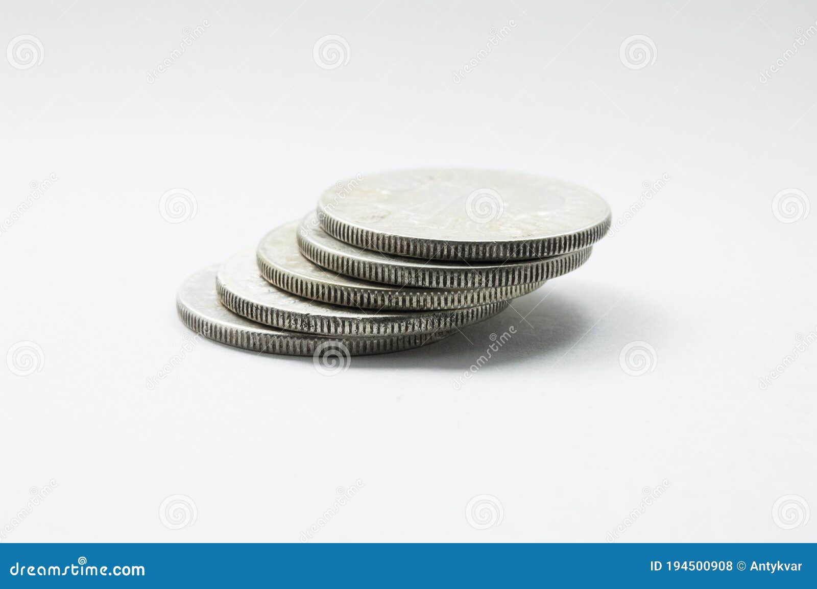 Edge Pile of Old Silver Coins on White Background Stock Photo - Image ...
