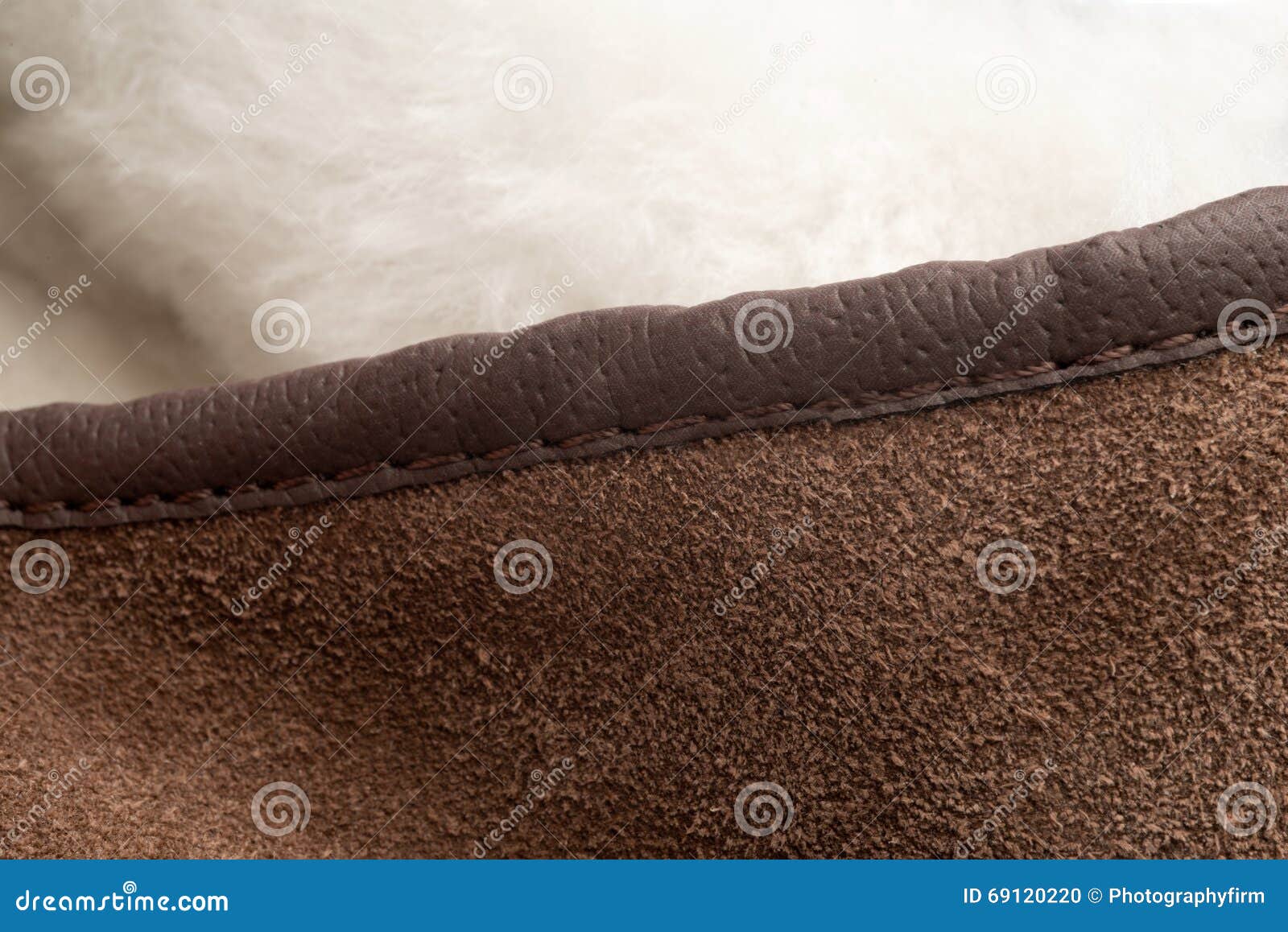 Edge of Shearling Stitched with Leather Stock Photo - Image of furry ...