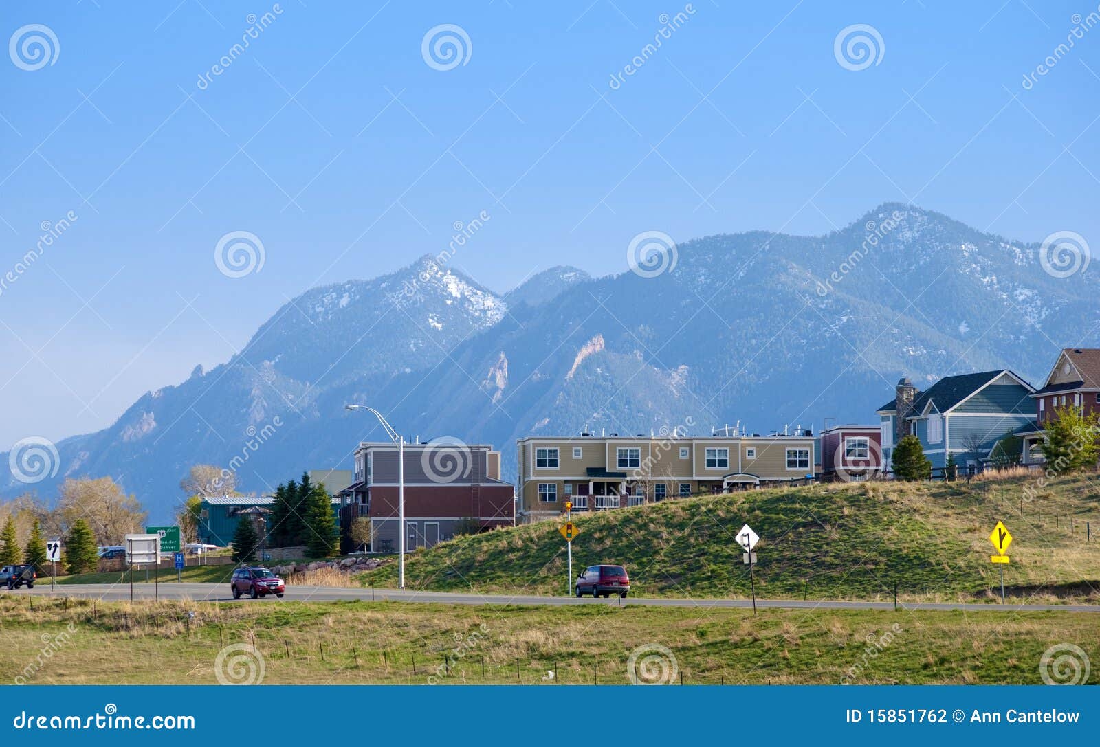 Edge of Town with Blue Mountains in the Distance Stock Photo - Image of ...