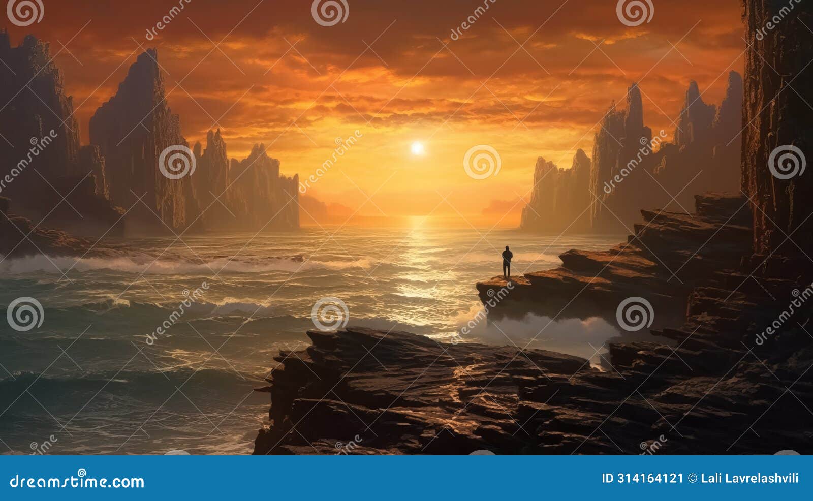 At the Edge of the World. Surreal Mystical Fantasy Artwork Stock ...