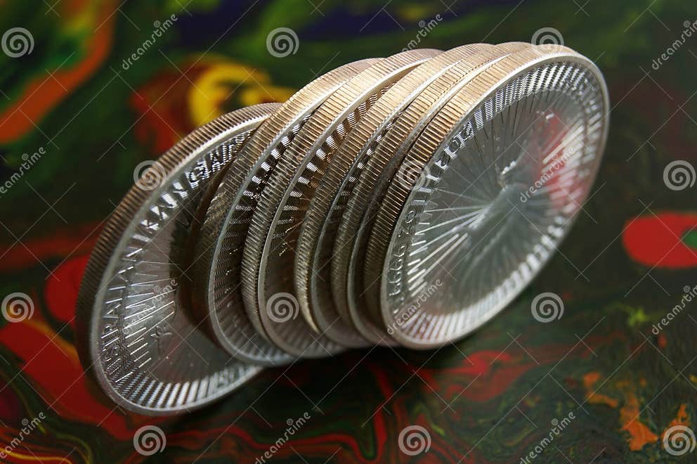 Coins Stand on Edge. Edges of Pure Silver Coins. Stock Photo - Image of ...