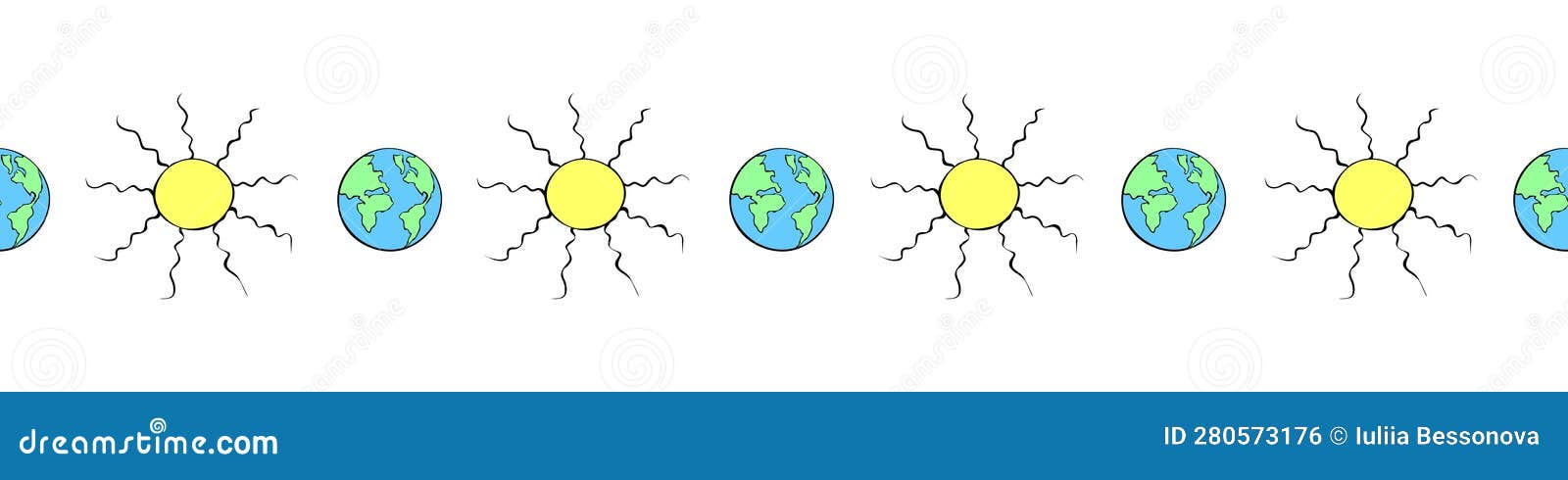 Edging, Ribbon, Border from the Earth and the Sun in Doodle Flat Style ...