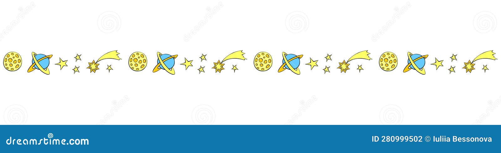 Edging, Ribbon, Border of Planets, Stars, Moons, Comets in Doodle Flat ...