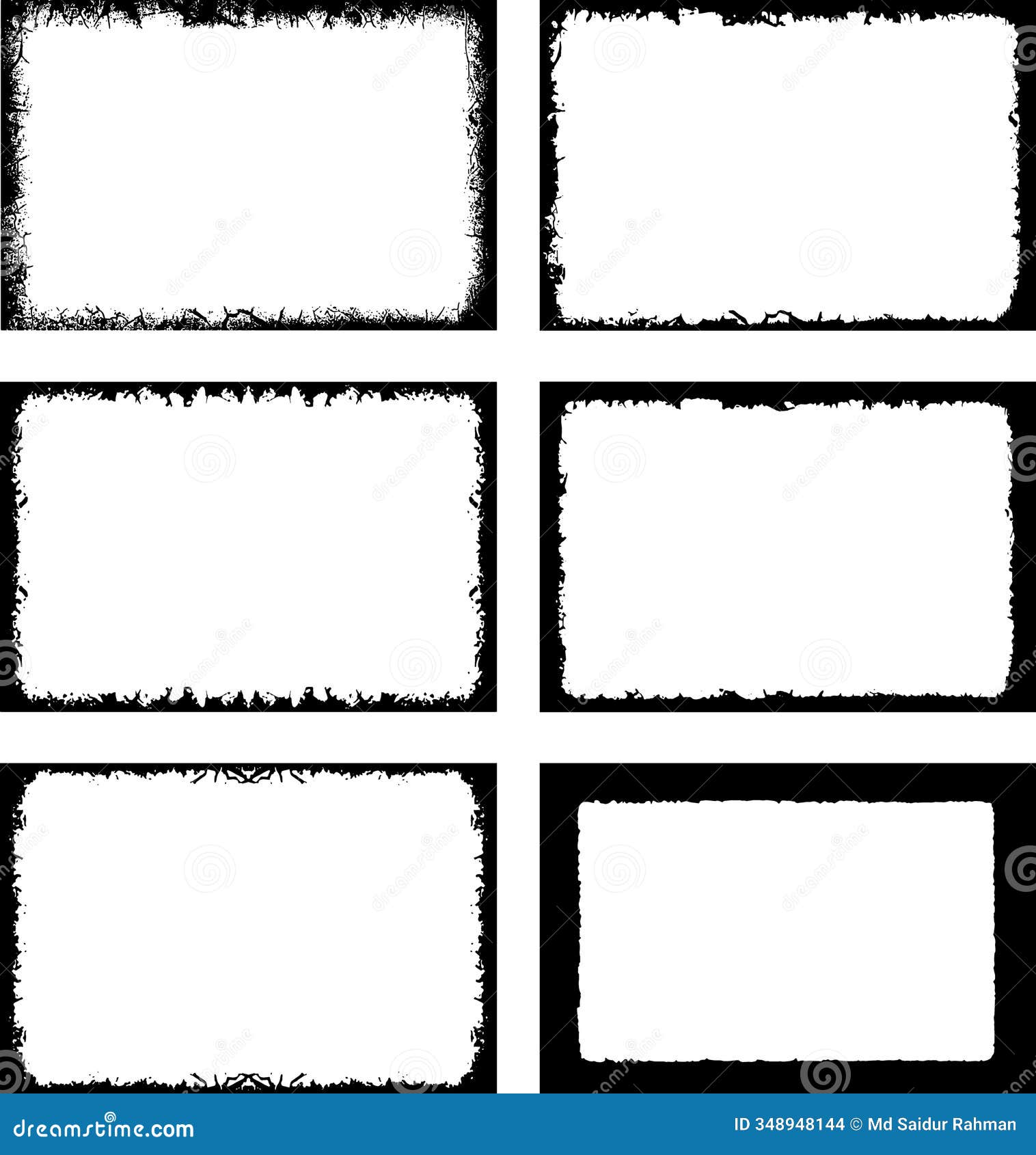 Edgy and Artistic Grunge Frame Design Collection: Six Rectangular ...