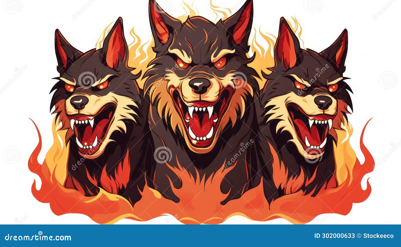 Edgy Caricatures: Three Wolves On Fire With Vibrant Color Gradients ...