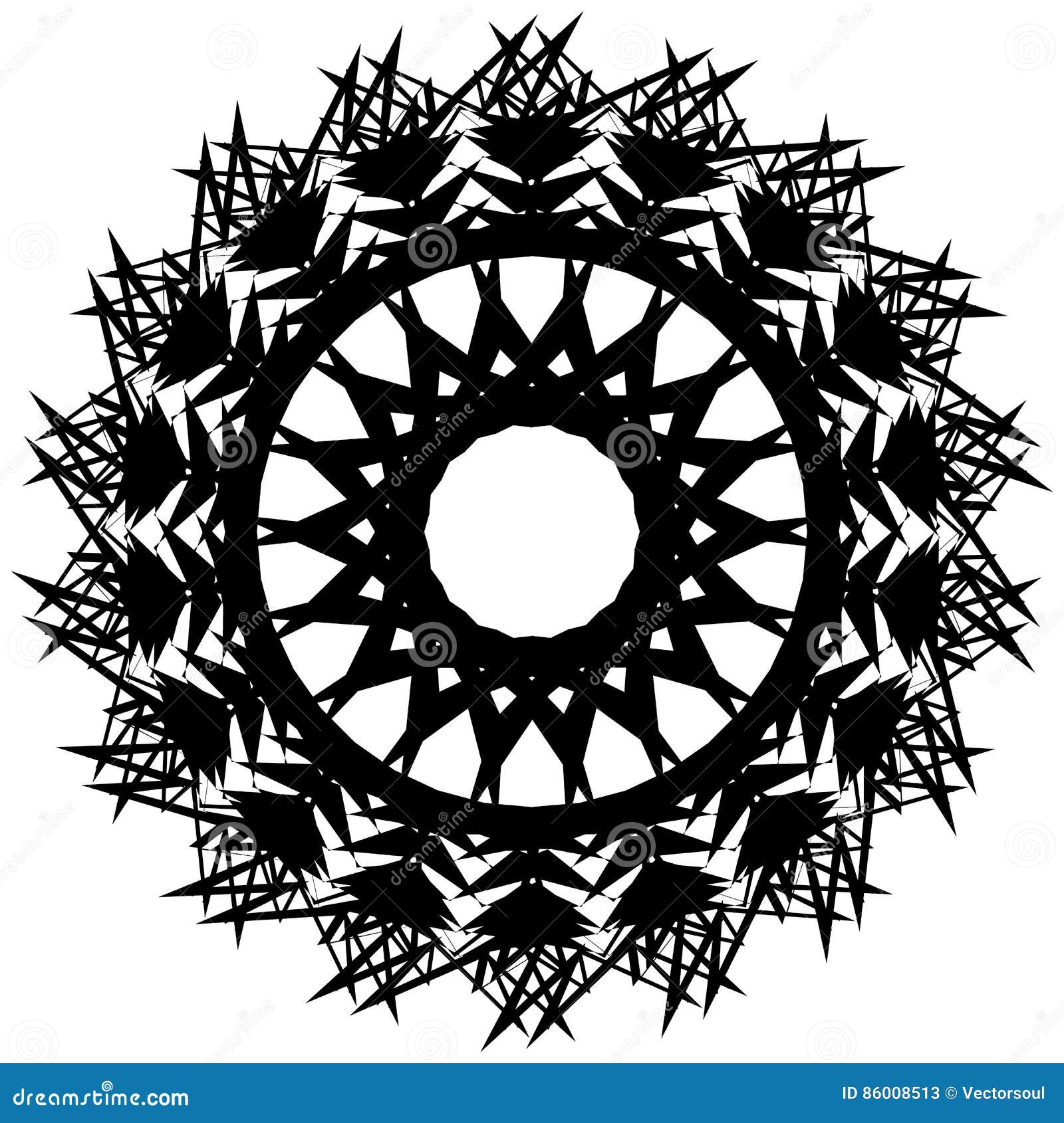 Edgy Monochrome Circular Element. Black and White Angular Motif, Shape ...