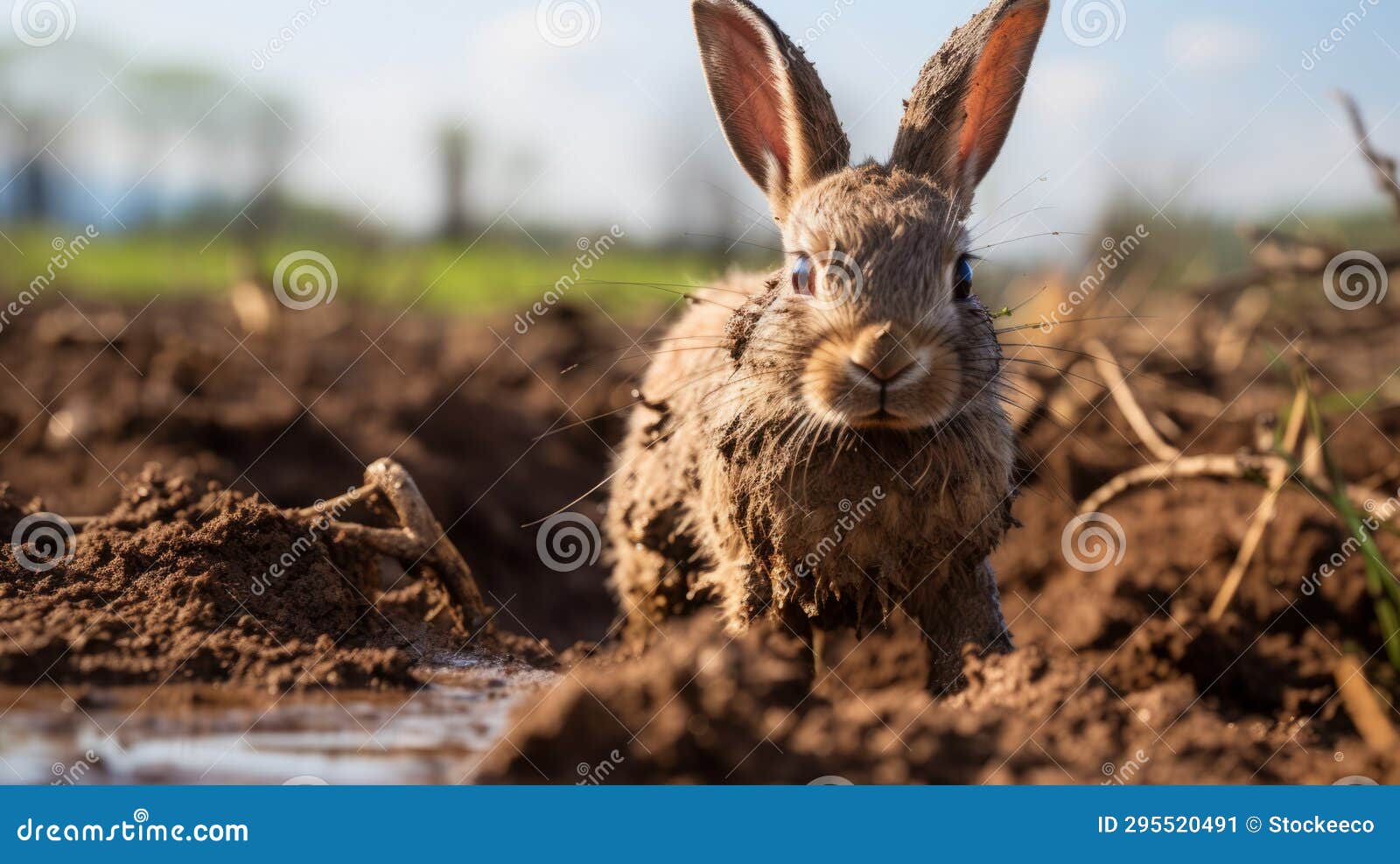 Edgy Political Commentary: Intense Close-up of Brown Rabbit Covered in ...