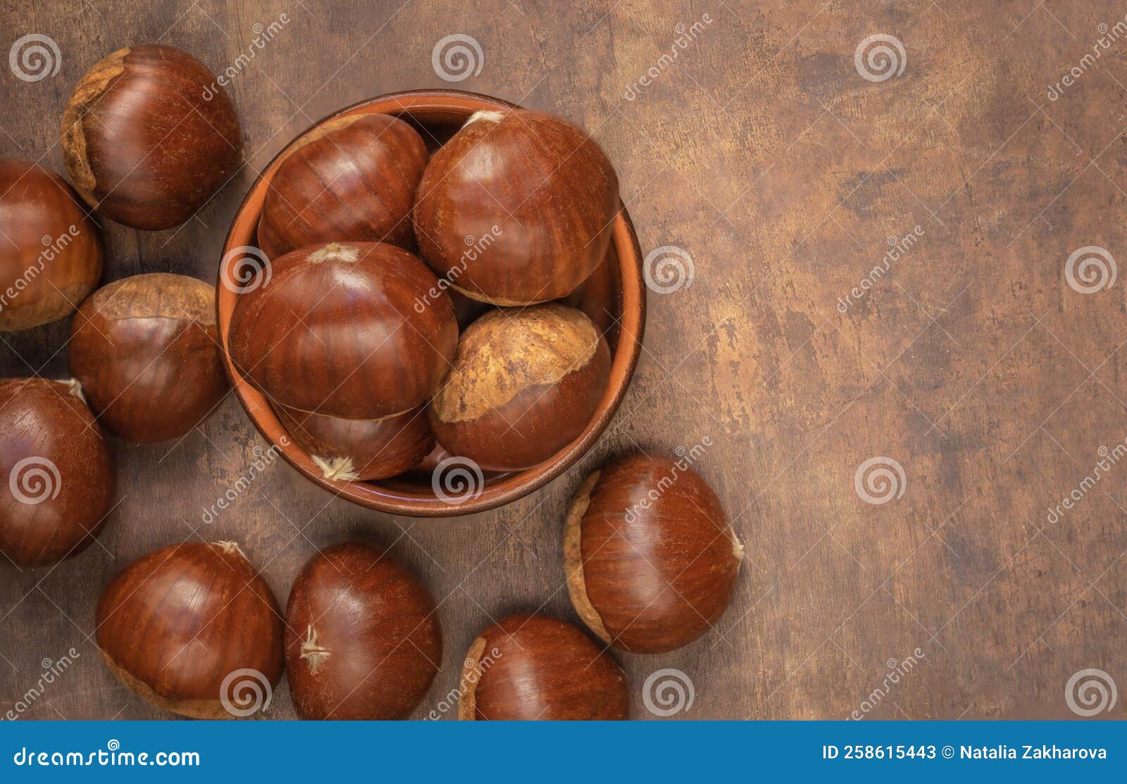 Edible Chestnuts on Dark Rustic Background. Horse Chestnuts Top View ...