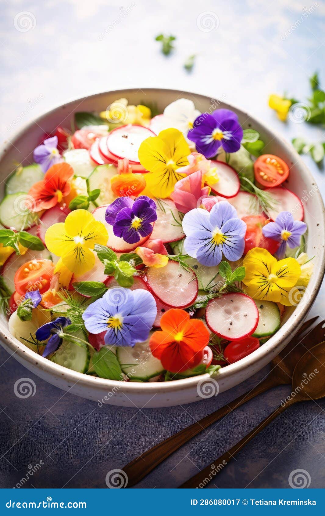 Edible Flowers Salad in a Plate. Stock Image - Image of colorful ...