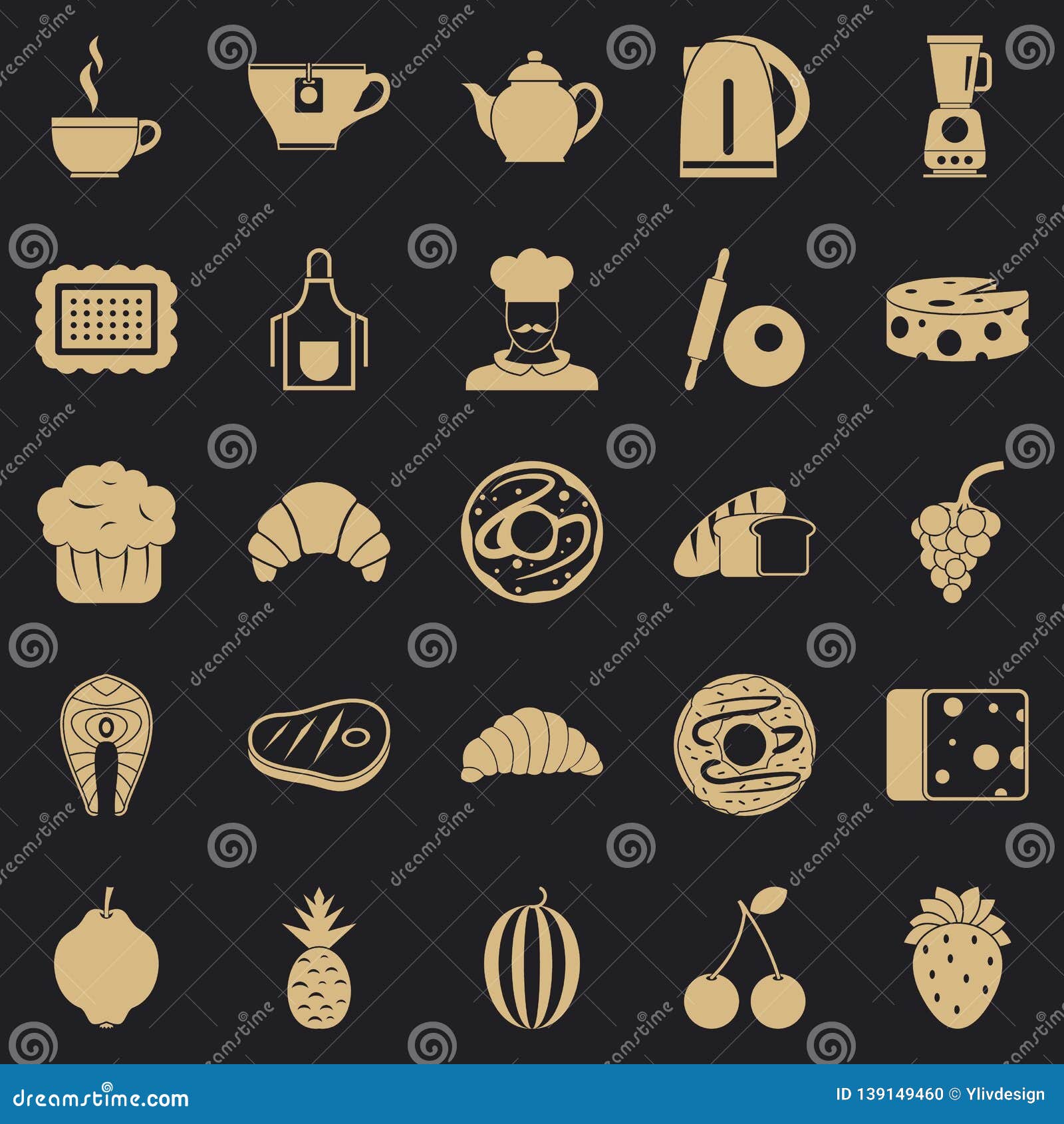 Edible Icons Set, Simple Style Stock Vector - Illustration of bacon ...