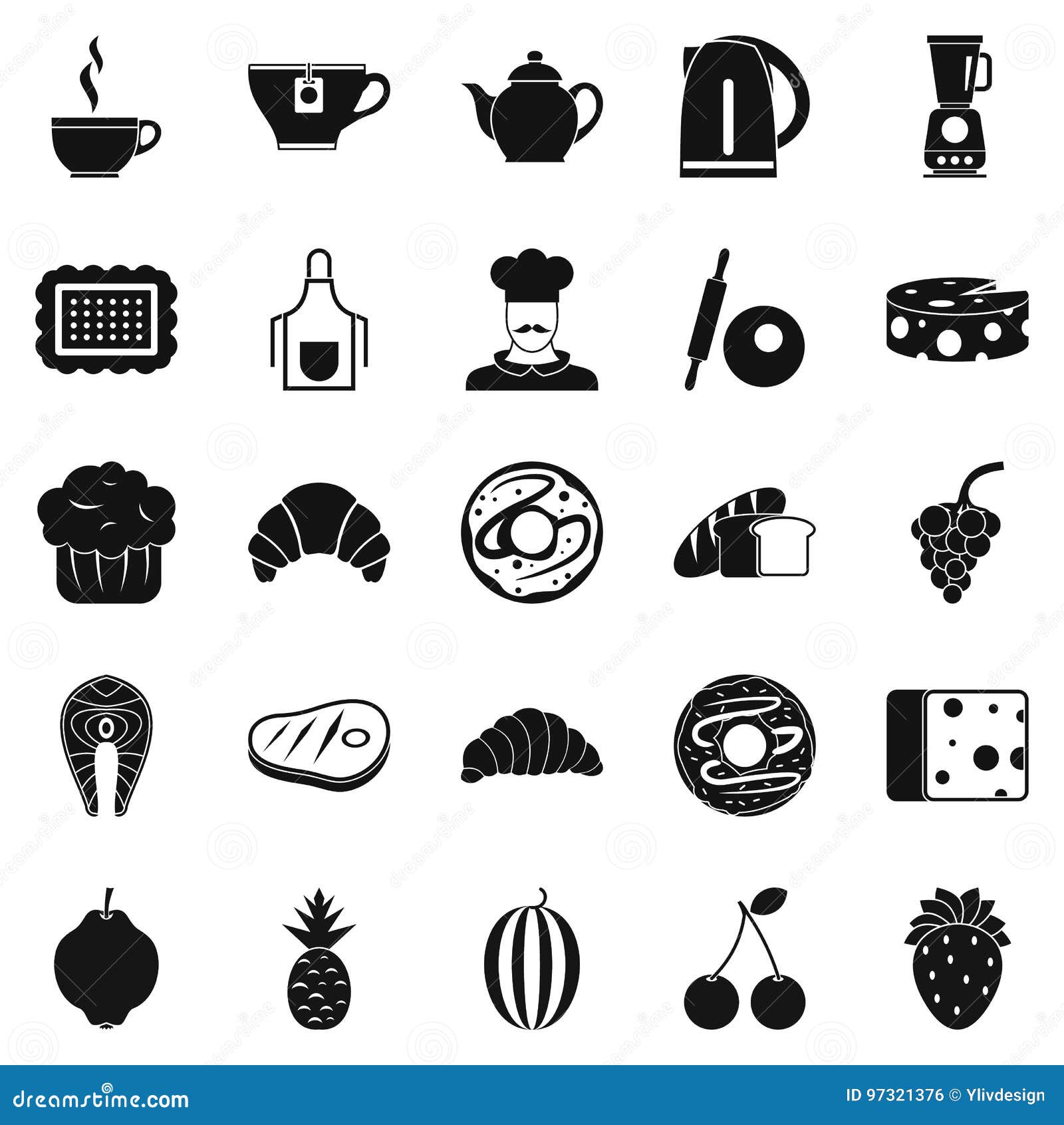 Edible Icons Set, Simple Style Stock Vector - Illustration of drink ...