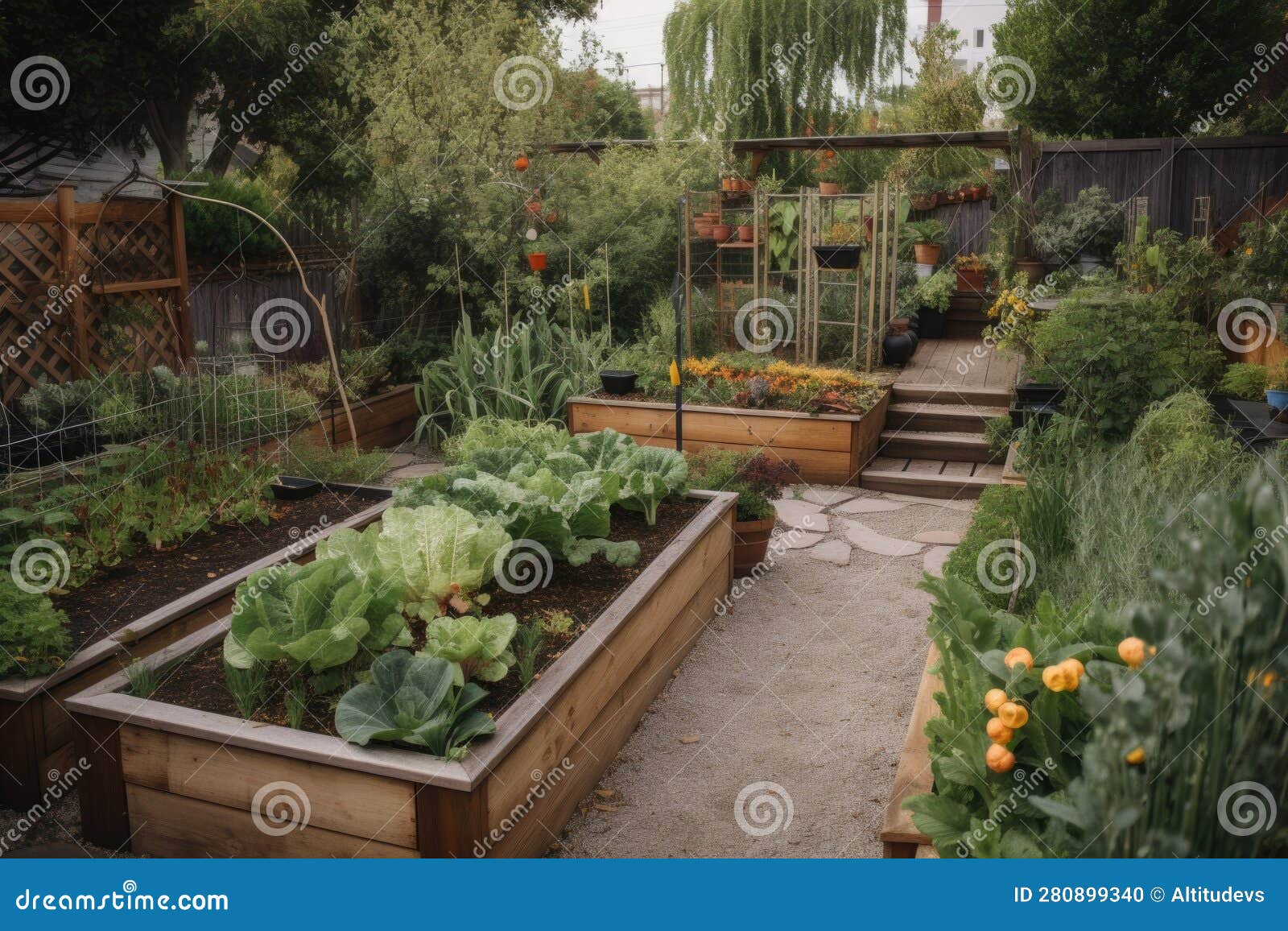 Edible Landscape with Fruit Trees, Herbs, and Vegetables Stock Photo ...