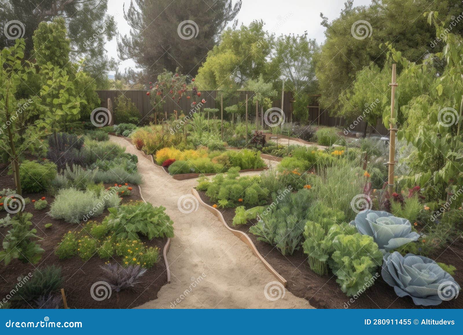 Edible Landscape with Fruit Trees, Herbs, and Vegetables Stock Image ...