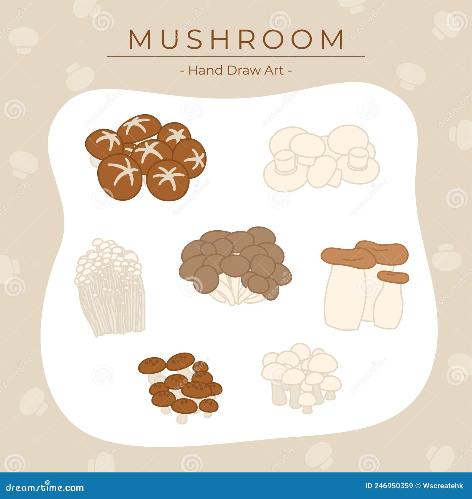 Edible Mushroom Hand Draw Icon Set Vector Stock Illustration ...