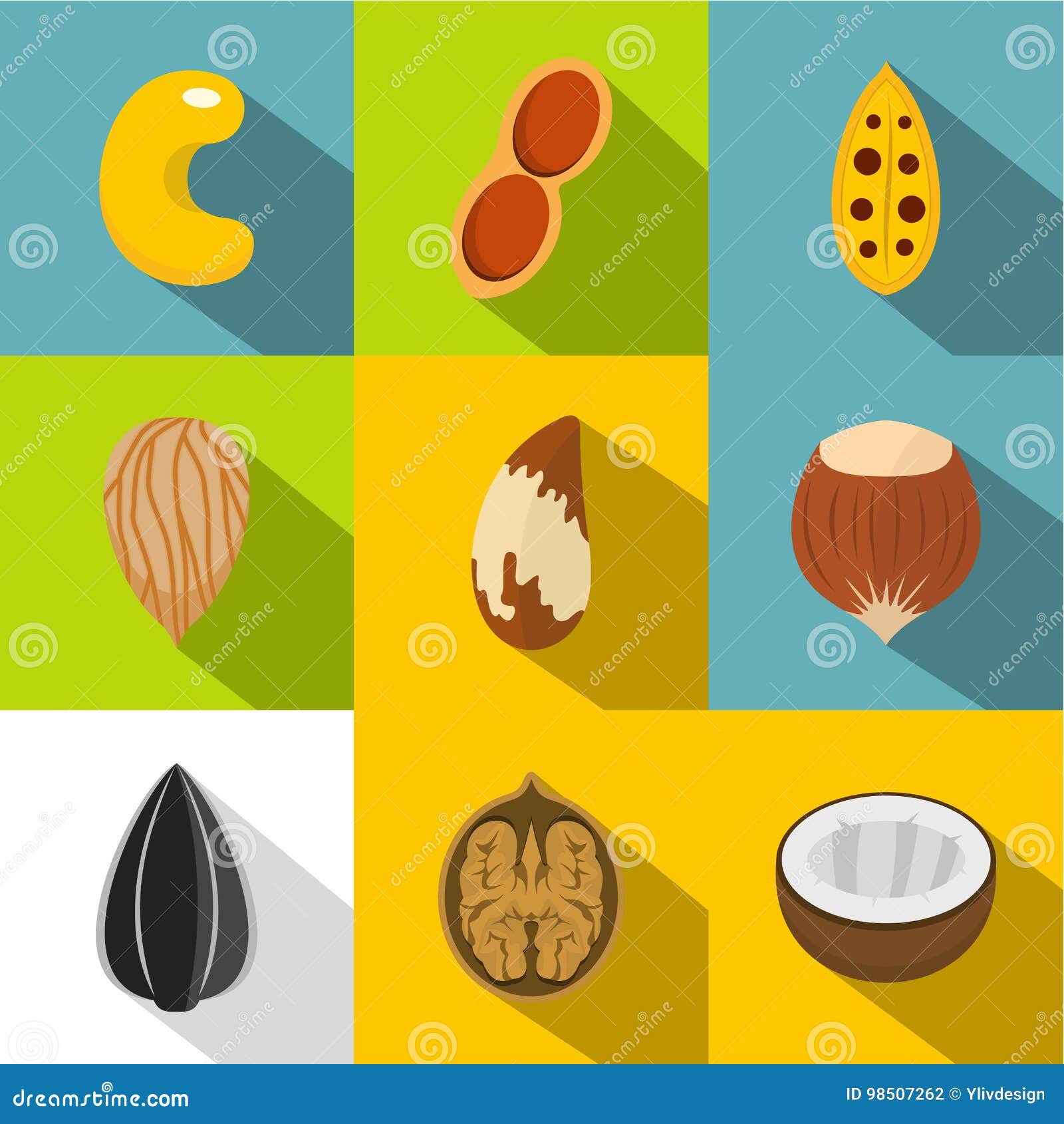 Edible Nuts Icons Set, Flat Style Stock Vector - Illustration of design ...