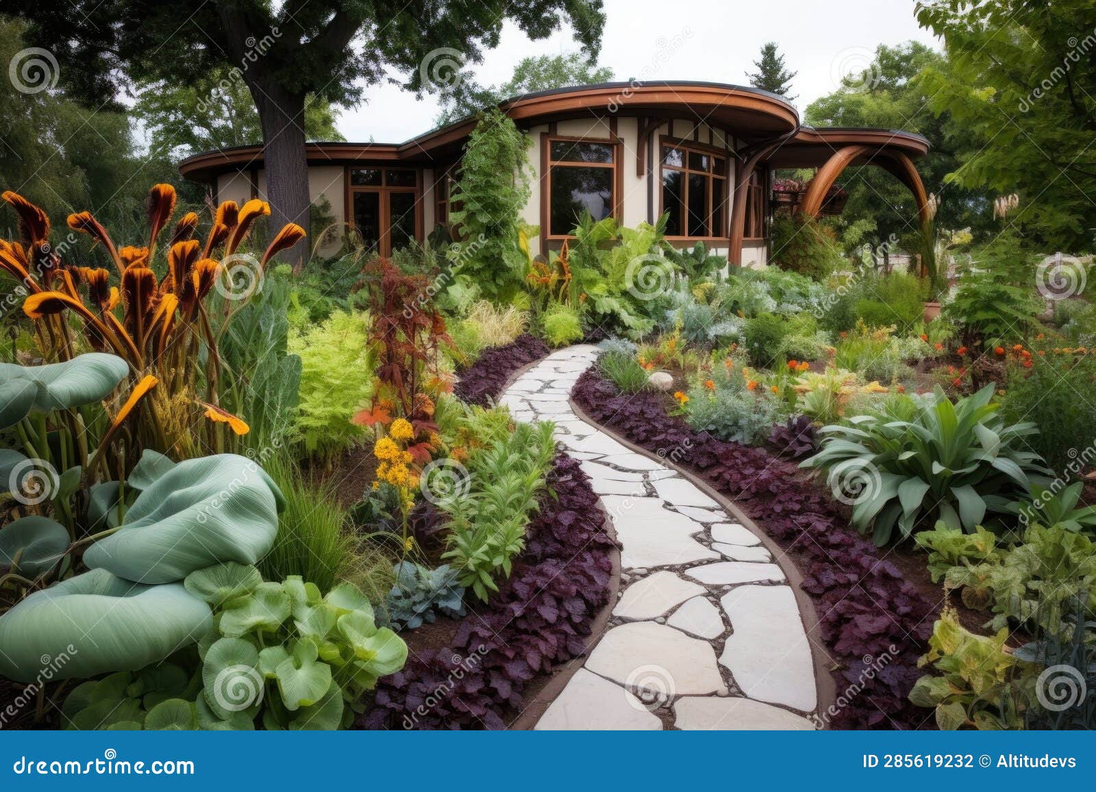 Edible Plants Along a Winding Garden Path Stock Photo - Image of path ...