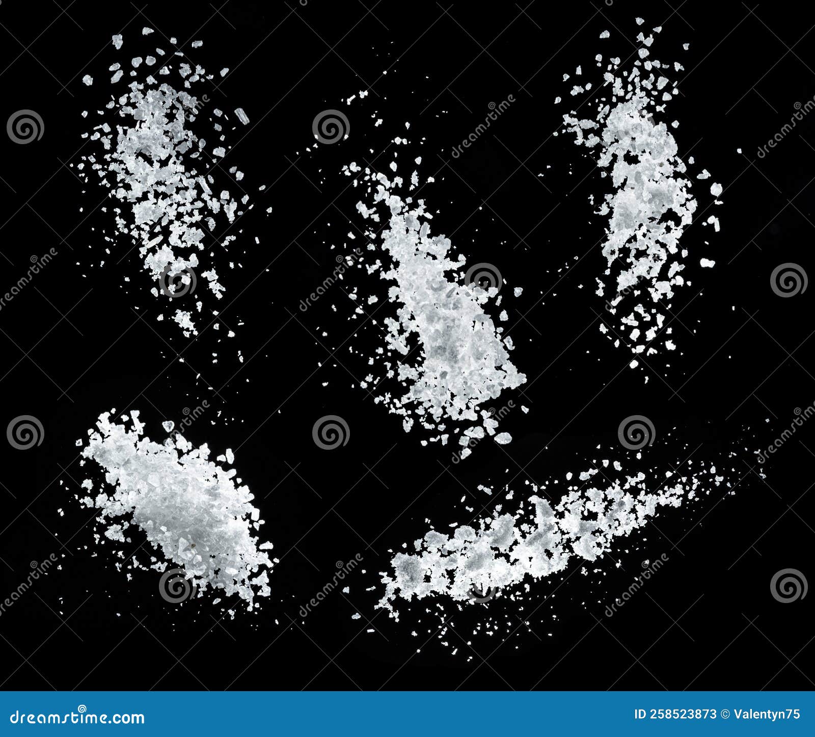 Edible Salt Crystals Falling Down at Black Background Stock Image ...