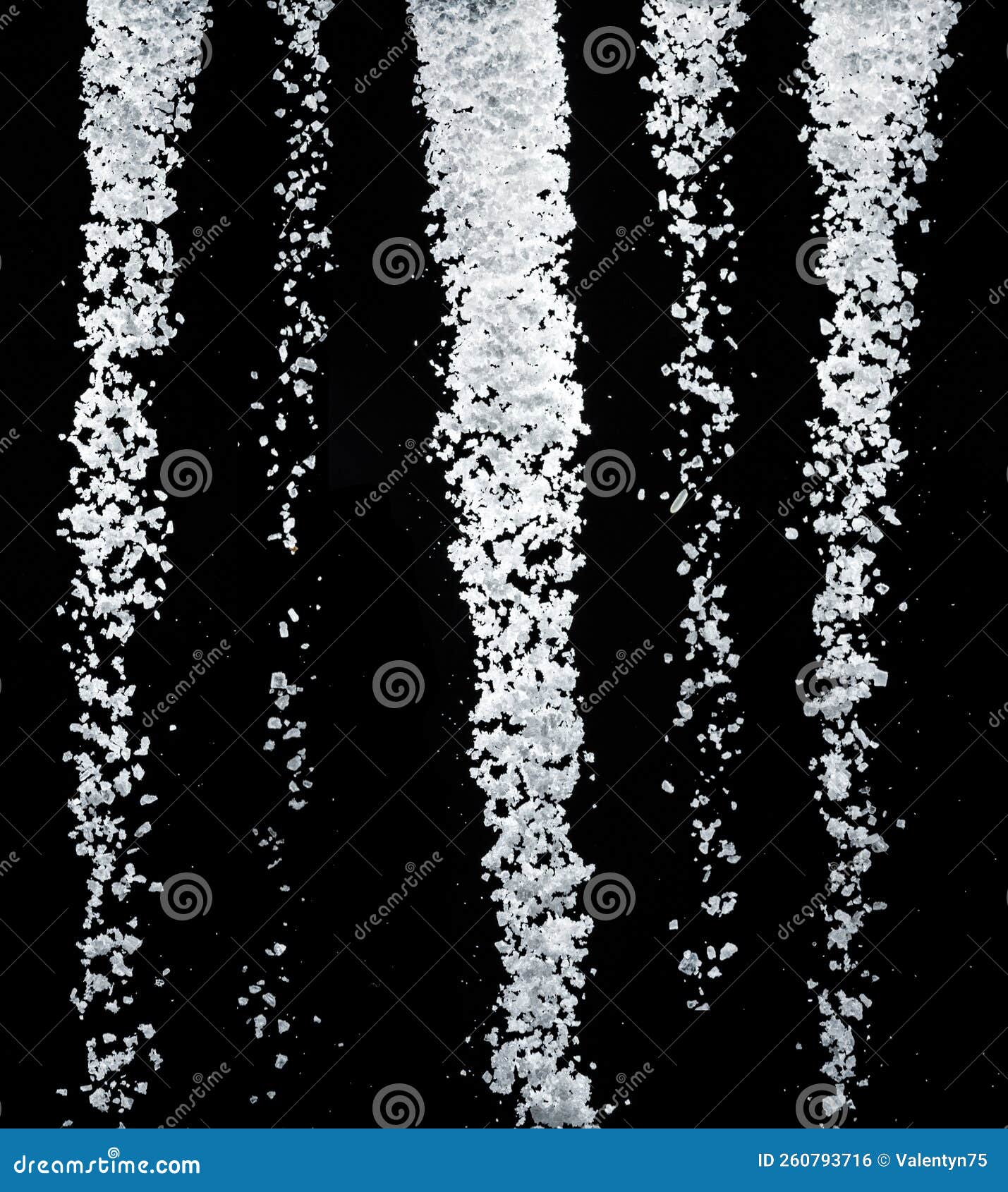 Edible Salt Crystals Falling Down at Black Background Stock Photo ...