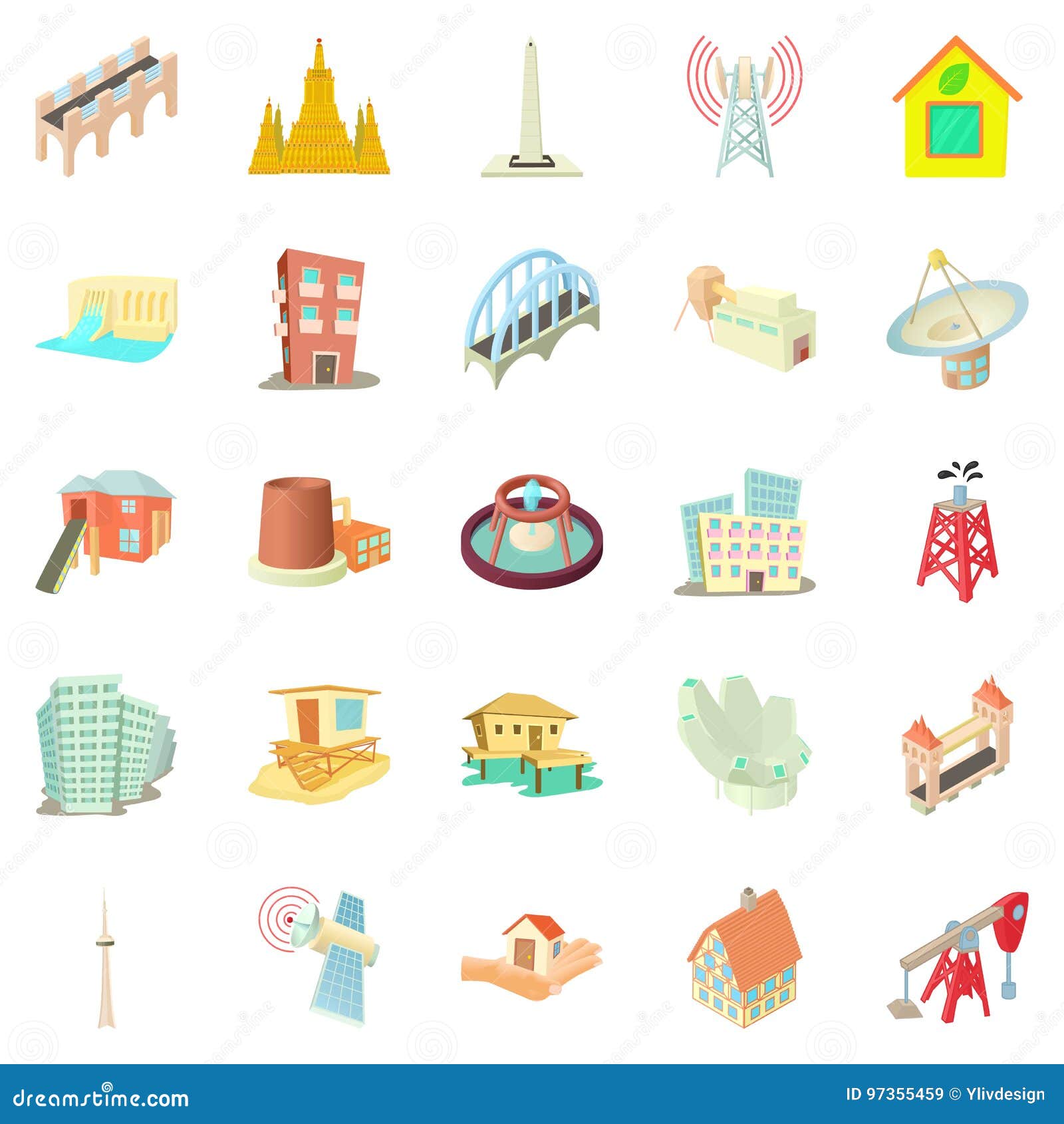 Edifice Icons Set, Cartoon Style Stock Vector - Illustration of ...