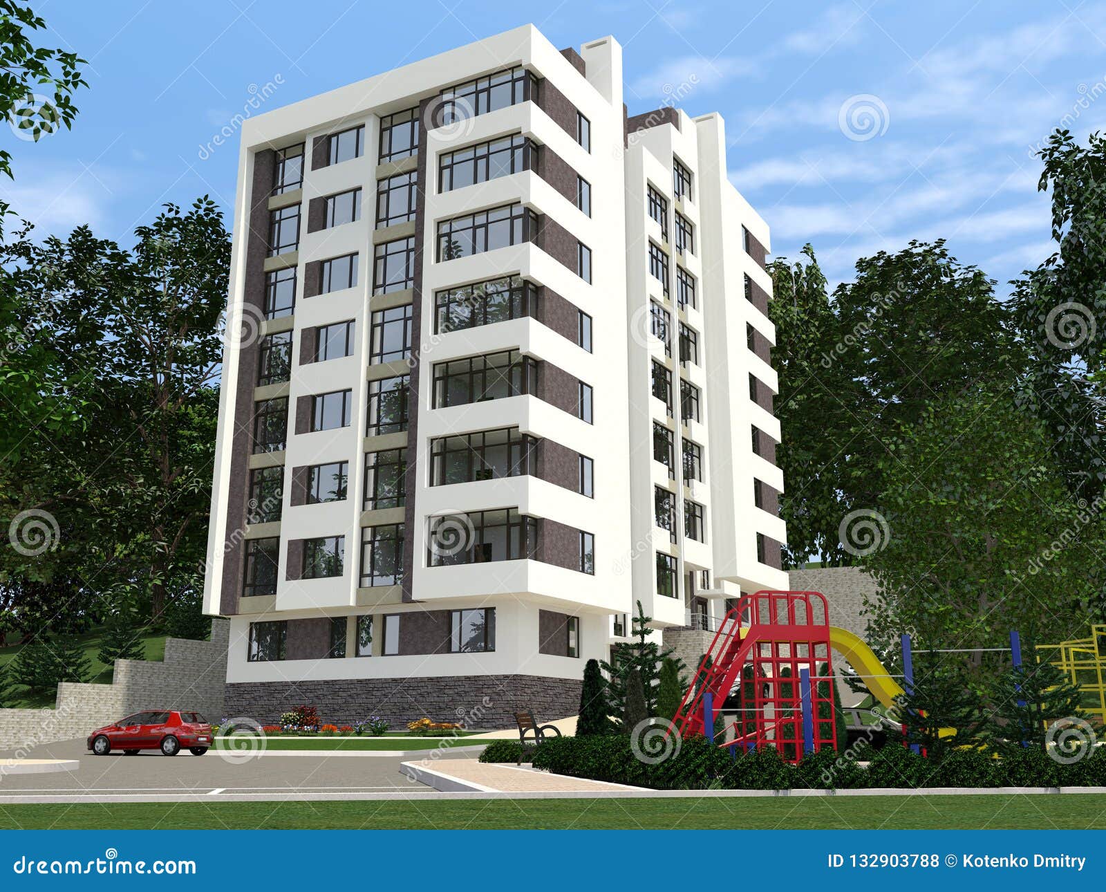 Edificio De Apartamentos, Proyecto 3D Foto de archivo - Imagen de calle, cielo: 132903788