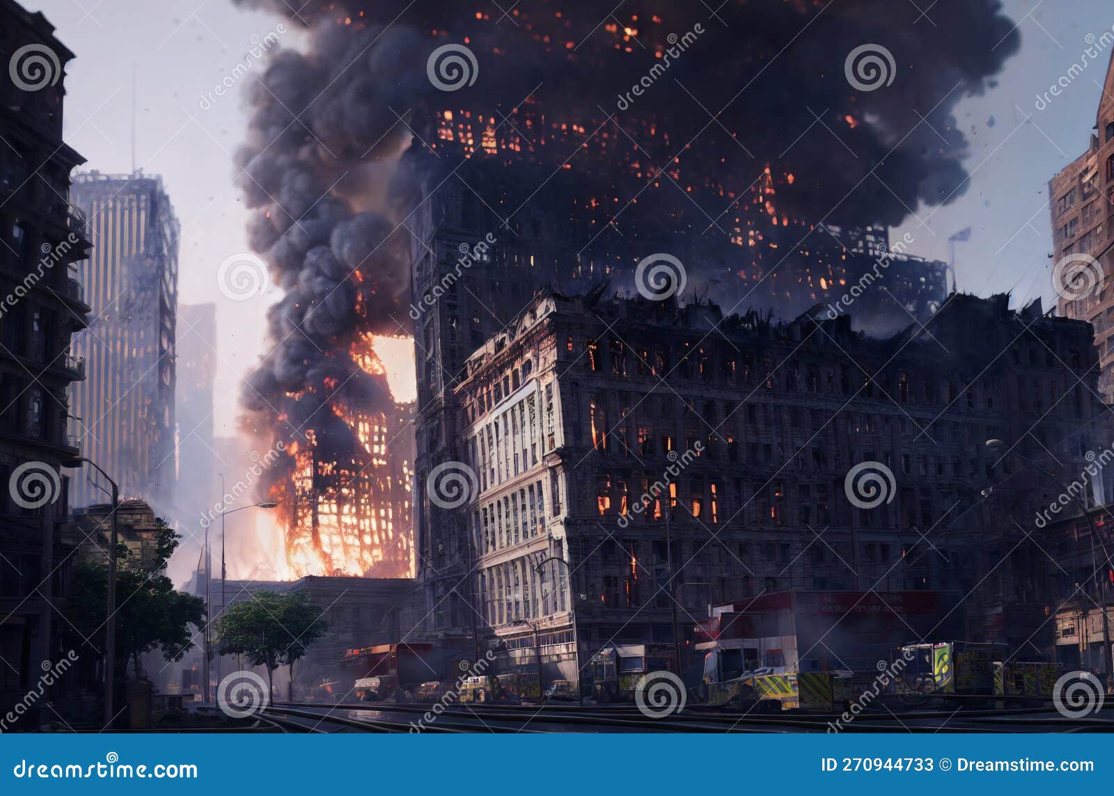 Edificio De Departamentos En Llamas. Una Ciudad Con Edificios En Llamas. Ai Generativo. Stock de ...