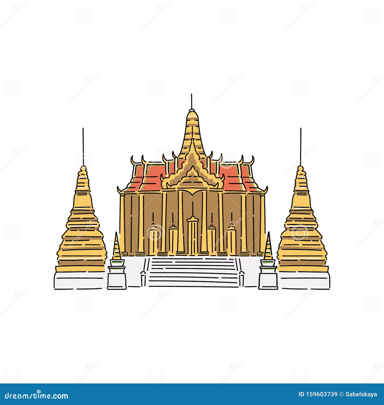 Edificio De Templos Budistas En Tailandia Dibujo Animado Vectorial ...