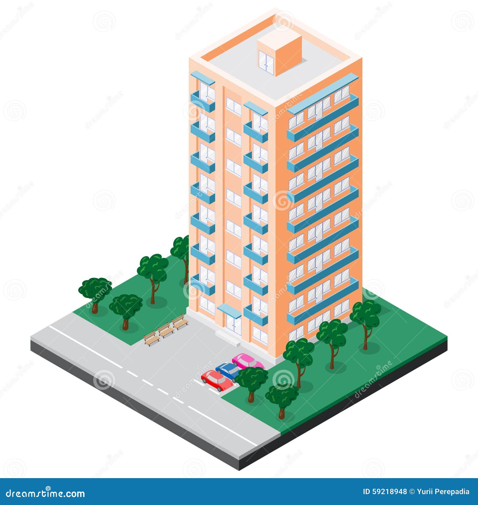 Edificio De Varios Pisos Isométrico Con Los Balcones Ilustración del ...