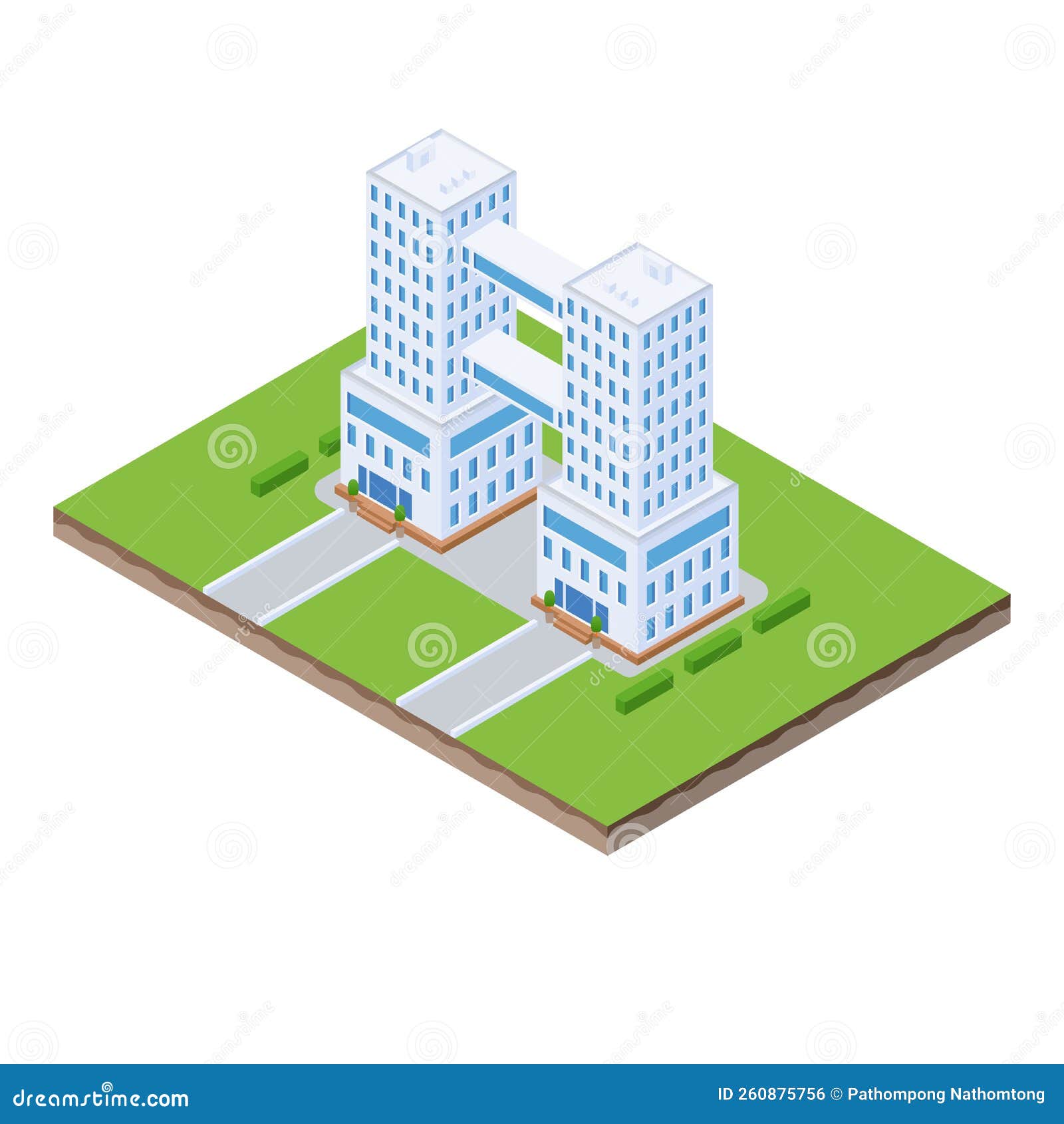 Edificio a Due Torre Gemelle Isometriche Con Strade E Giardini ...