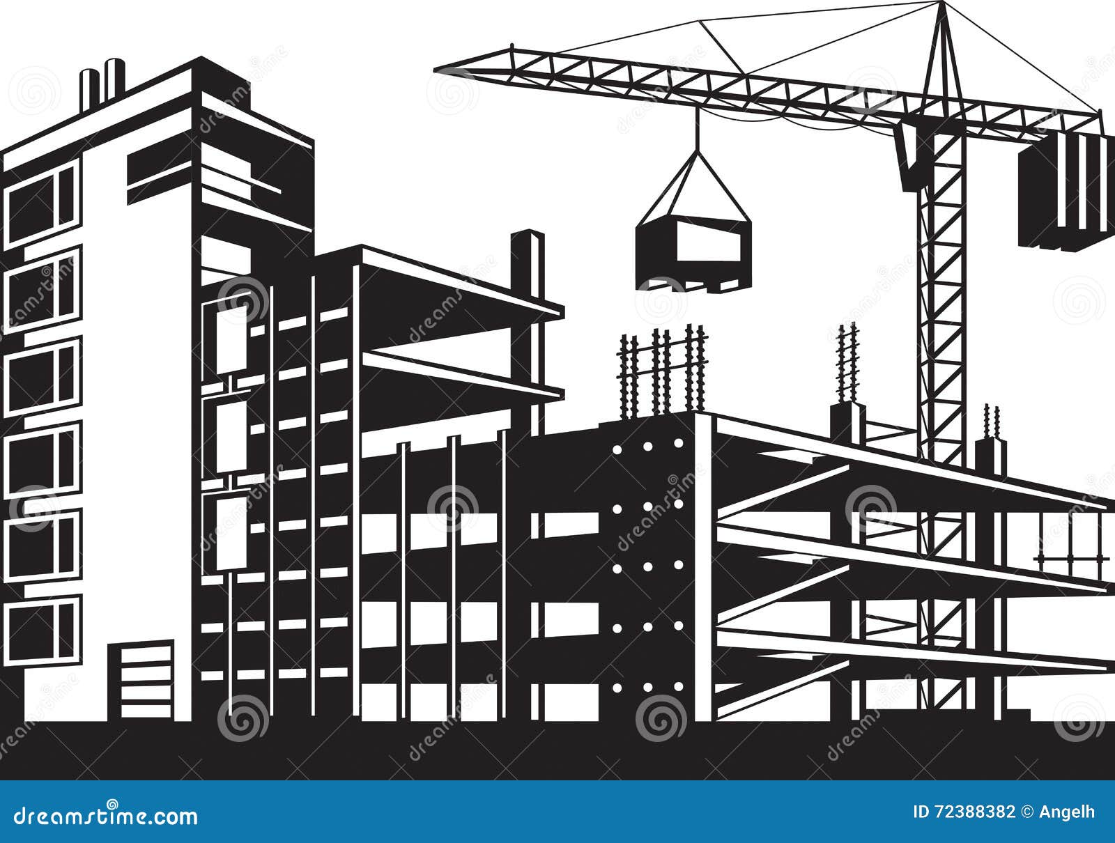 Edificio En Diversas Etapas De La Construcción Ilustración del Vector - Ilustración de concreto ...