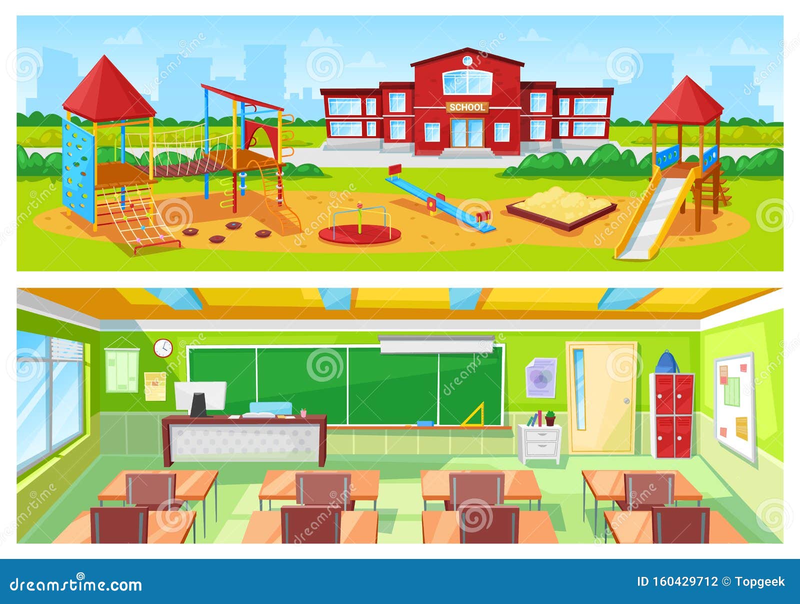 Edificio Escolar Aire Exterior, Interior Del Aula Ilustración del Vector - Ilustración de ...